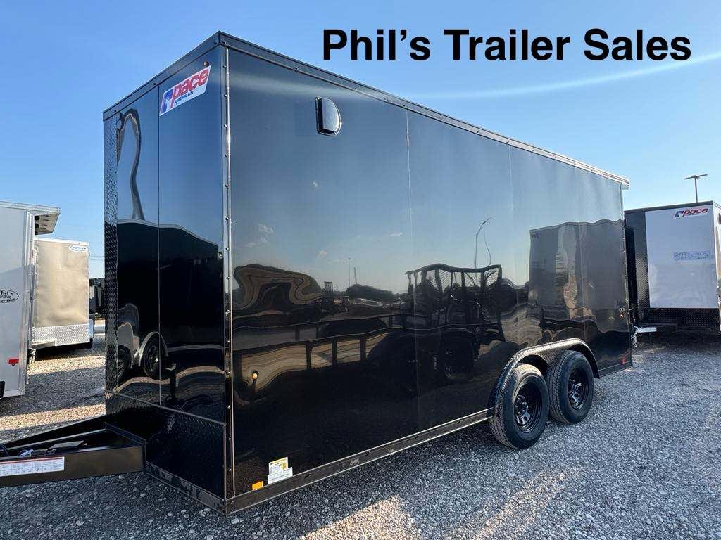 New 2025 Pace American 8.5X16 REAR WING SCREWLESS EXTERIOR BLACKOUT Cargo / Enclosed Trailer ...