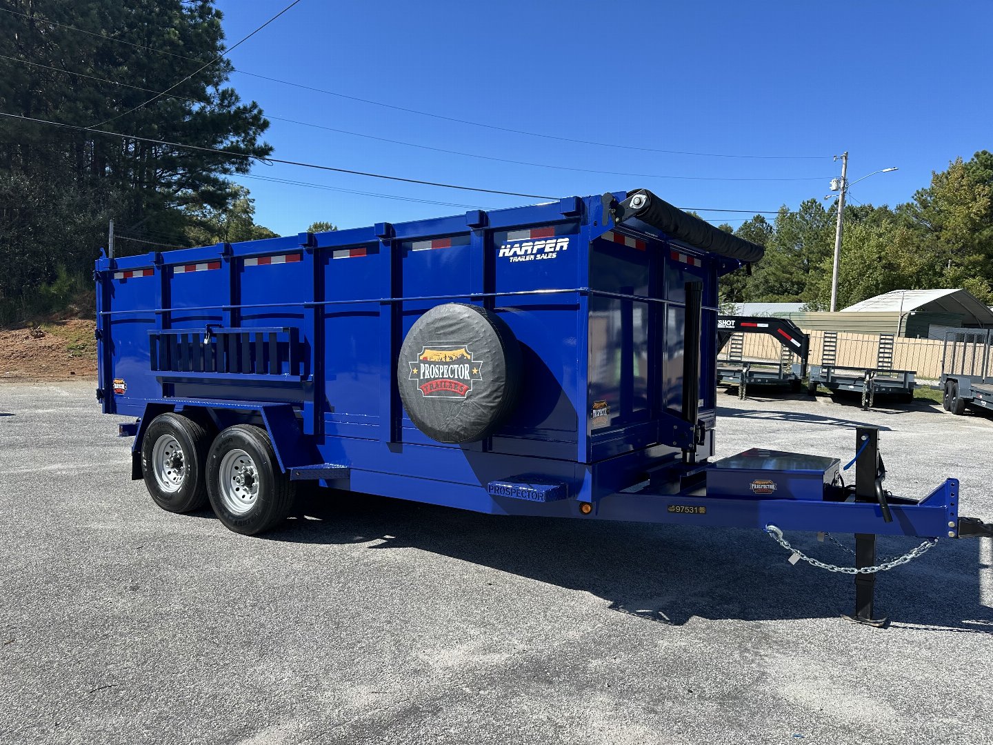 New BEAUTIFUL DEEP BLUE 2025 COVERED WAGON 14K 7X16 TELESCOPING DUMP ...