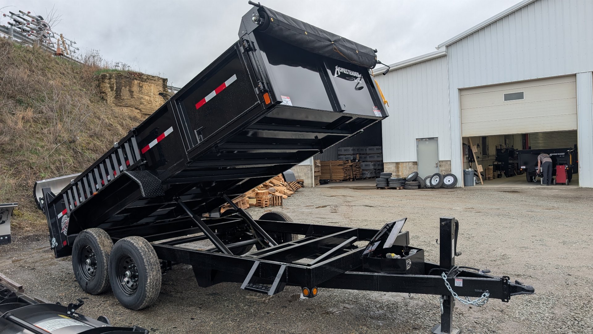 New 2025 Homesteader 6'8" x 14 HD Lo Pro Equipment Dump Trailer w/ SIDE ...