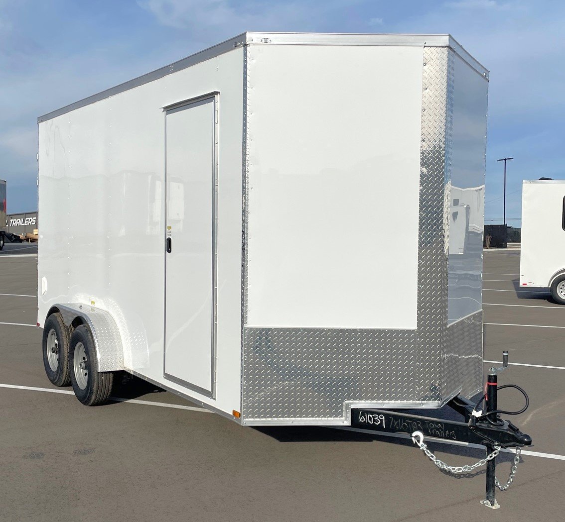 New 7x16 Tandem Axle V-Nose Cargo Trailer 9990 GVWR, Barn Doors, 7'6 ...